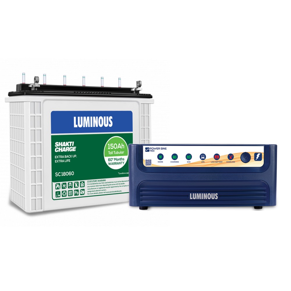 Luminous Combo (Power Sine 1100 Pure sinewave Inverter + Luminous ...