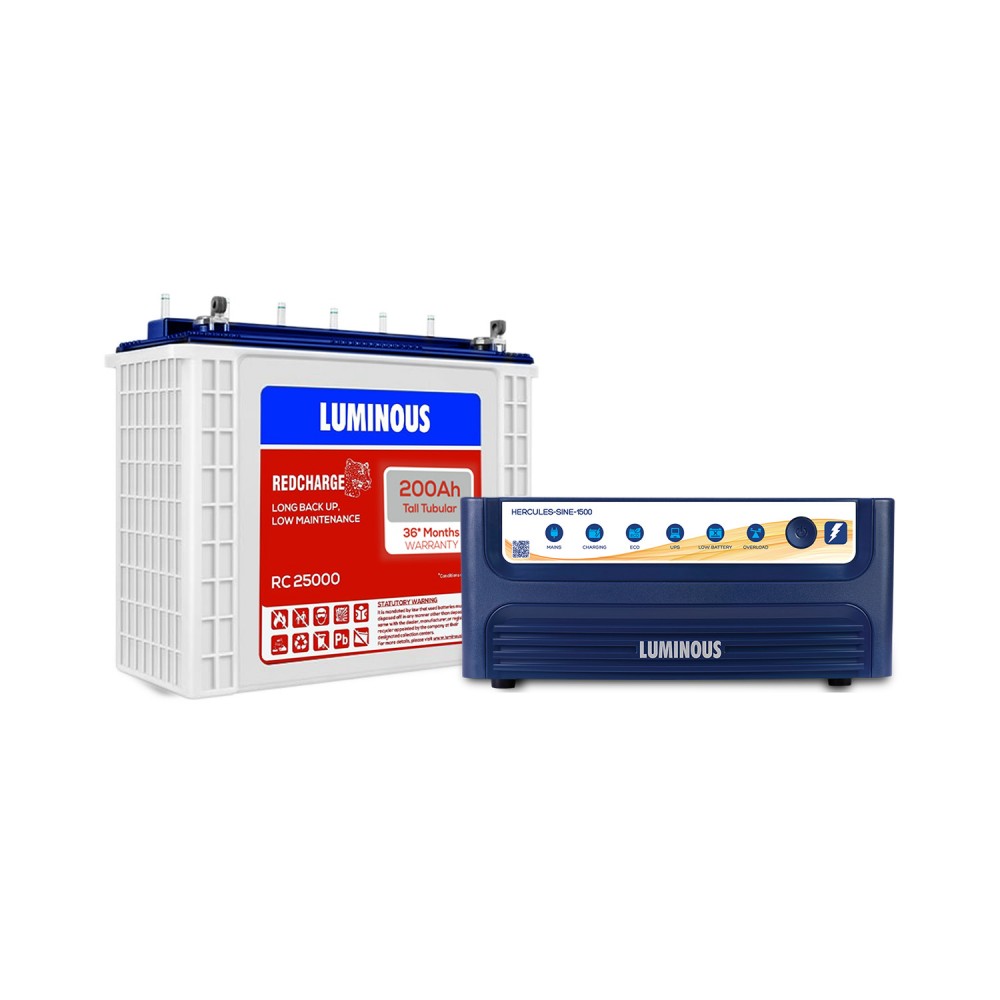 Luminous Combo (Hercules 1500 Pure sinewave Inverter + Luminous RC25000 ...