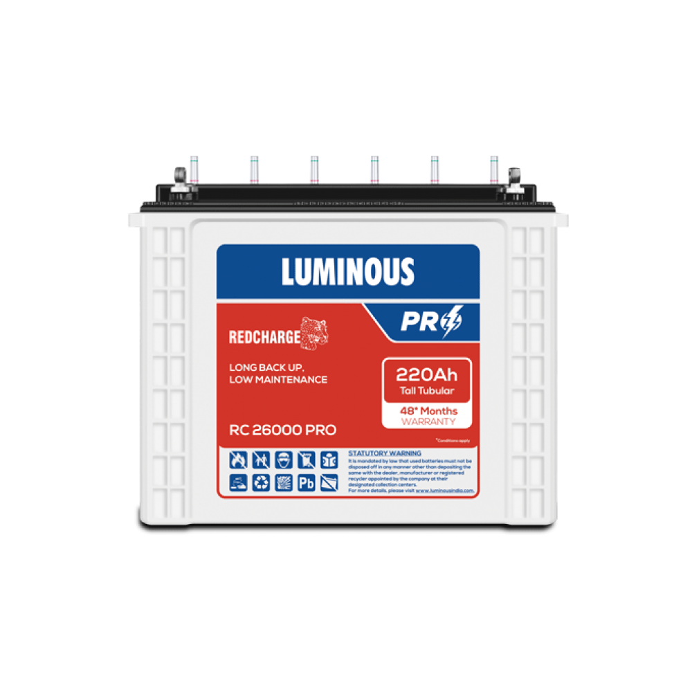 Luminous RC26000 PRO 220AH Tall Tubular Inverter Battery Price From Rs ...