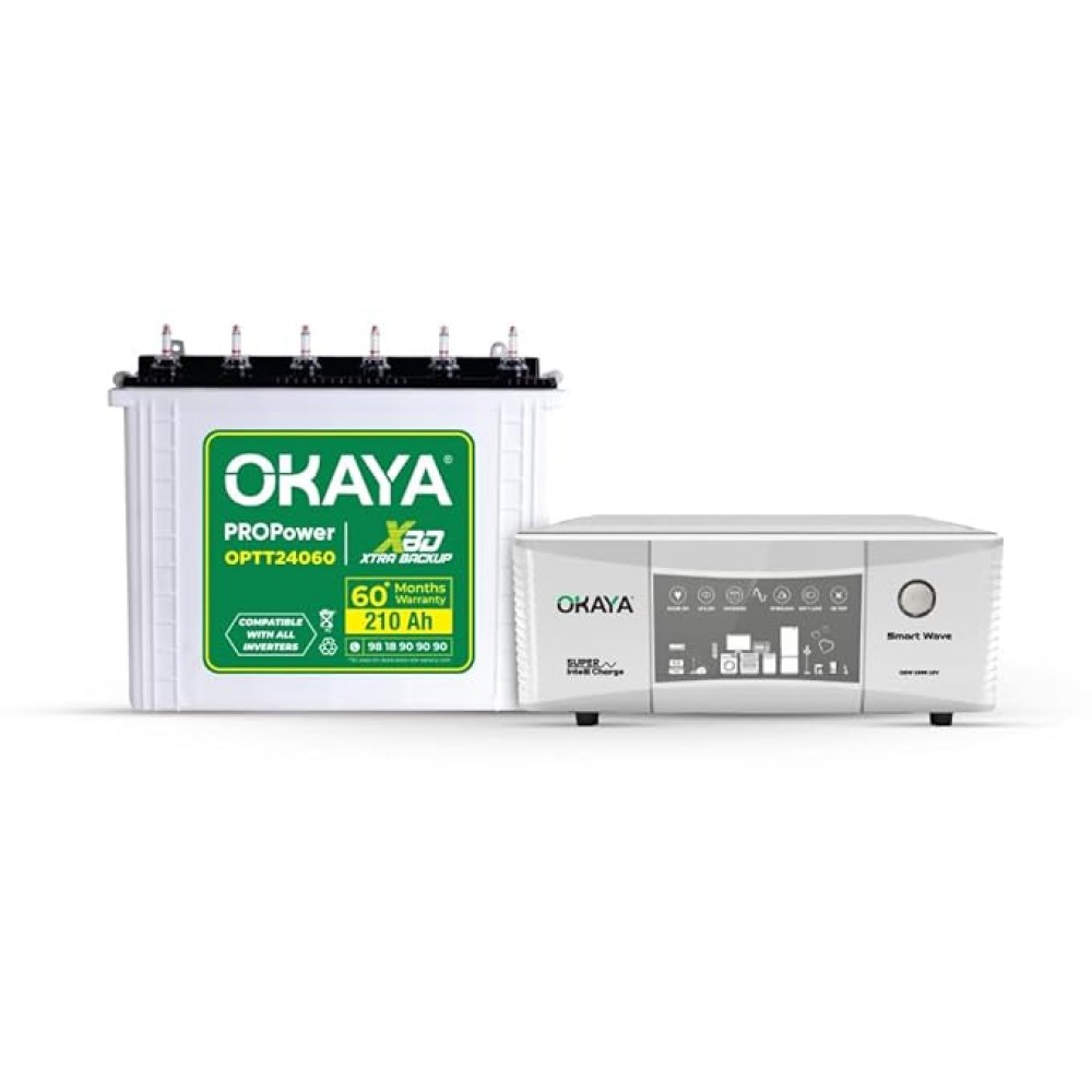 Okaya Combo (Pro Power OPTT24060 210AH Tall Tubular with Smart Wave QSW ...